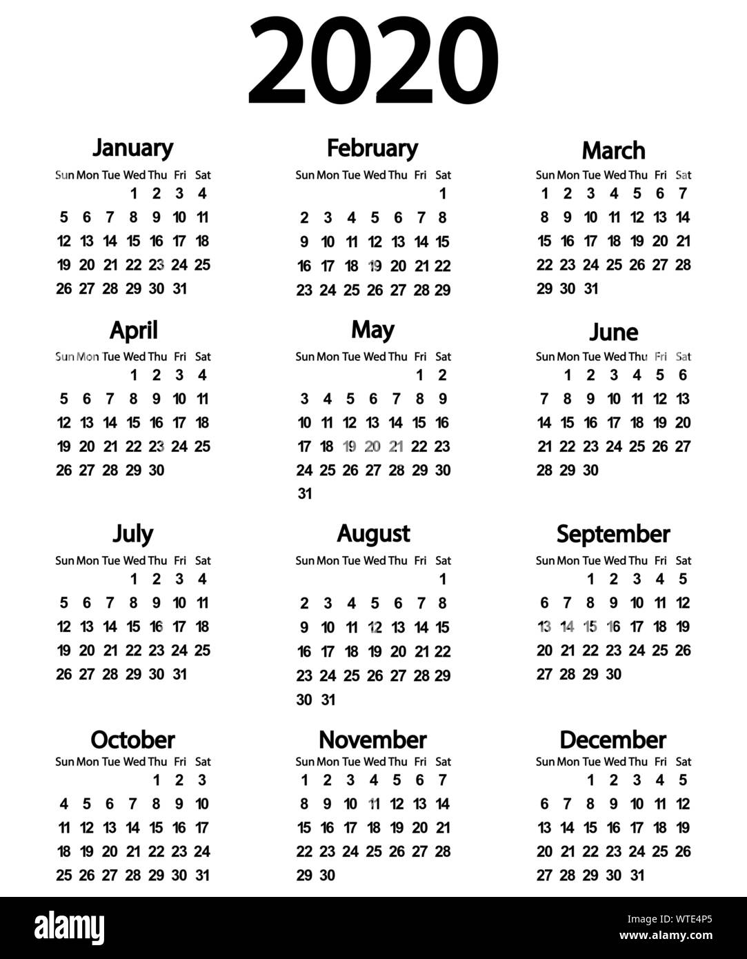 2020 calendar clipart hi-res stock photography and images - Alamy