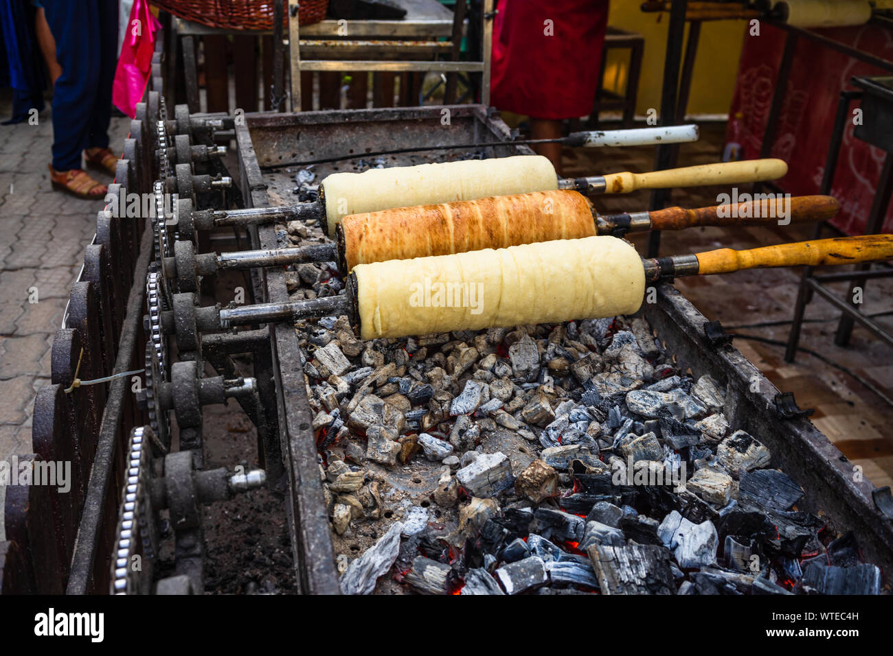Preparation of the famous, traditional and delicious Hungarian Chimney ...