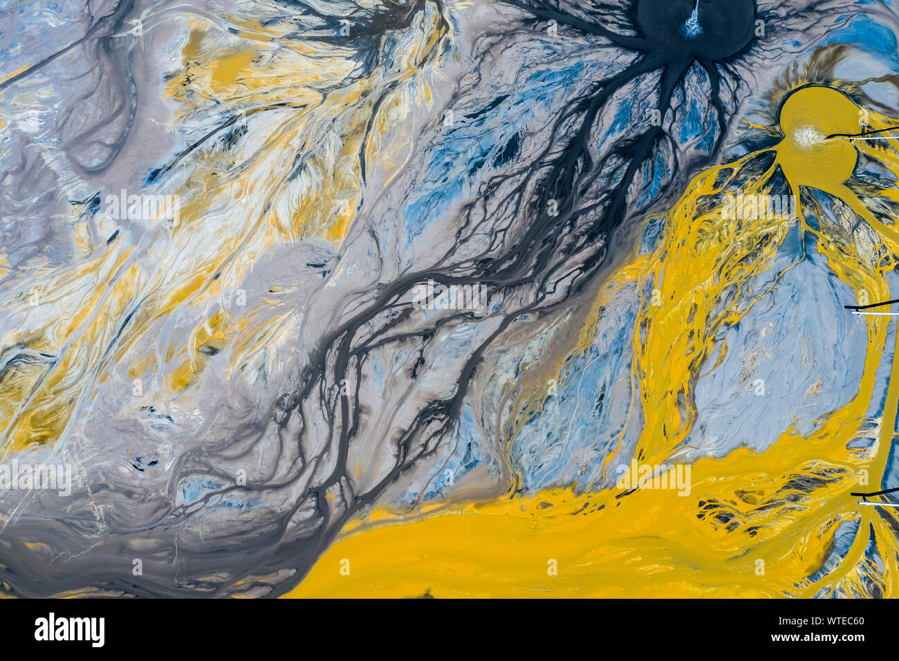 Aerial view of surrealistic industrial place. Human impact on the ...