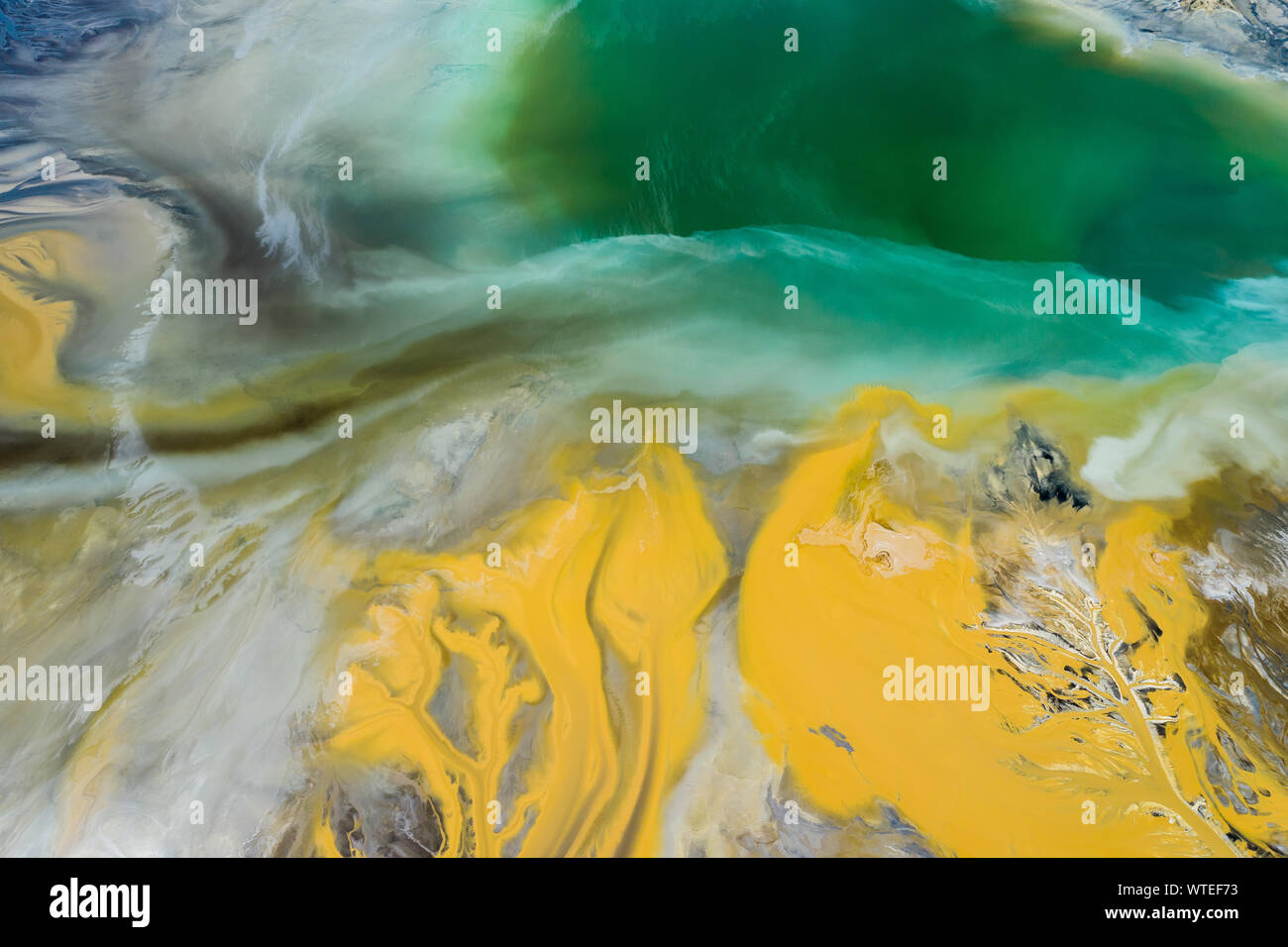 Aerial view of surrealistic industrial place. Human impact on the ...