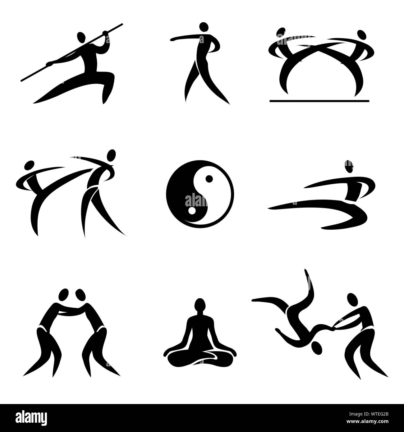 Asian Martial Arts icons.Set of black stylized sybmbols. Vector ...