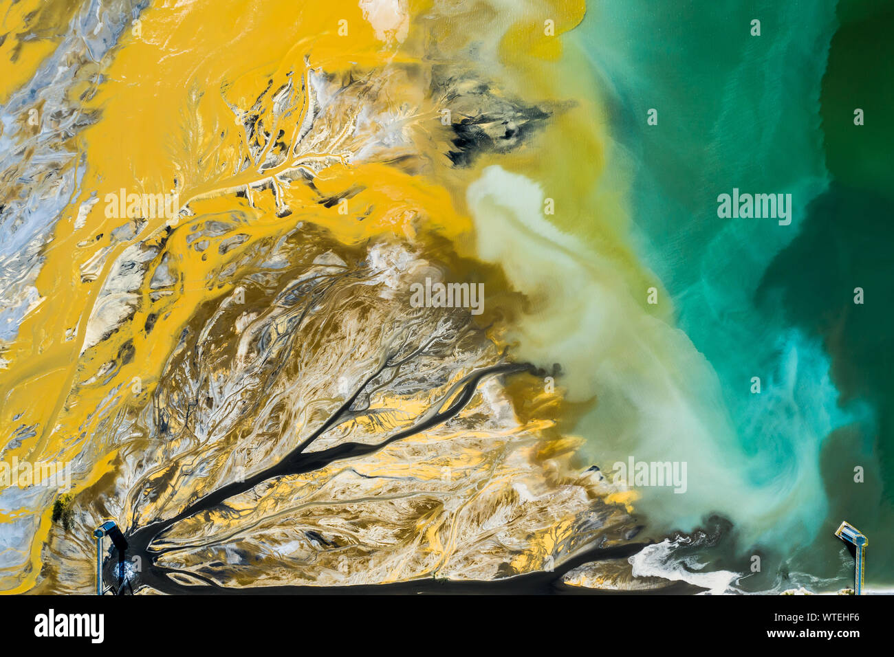 Aerial view of surrealistic industrial place. Human impact on the ...