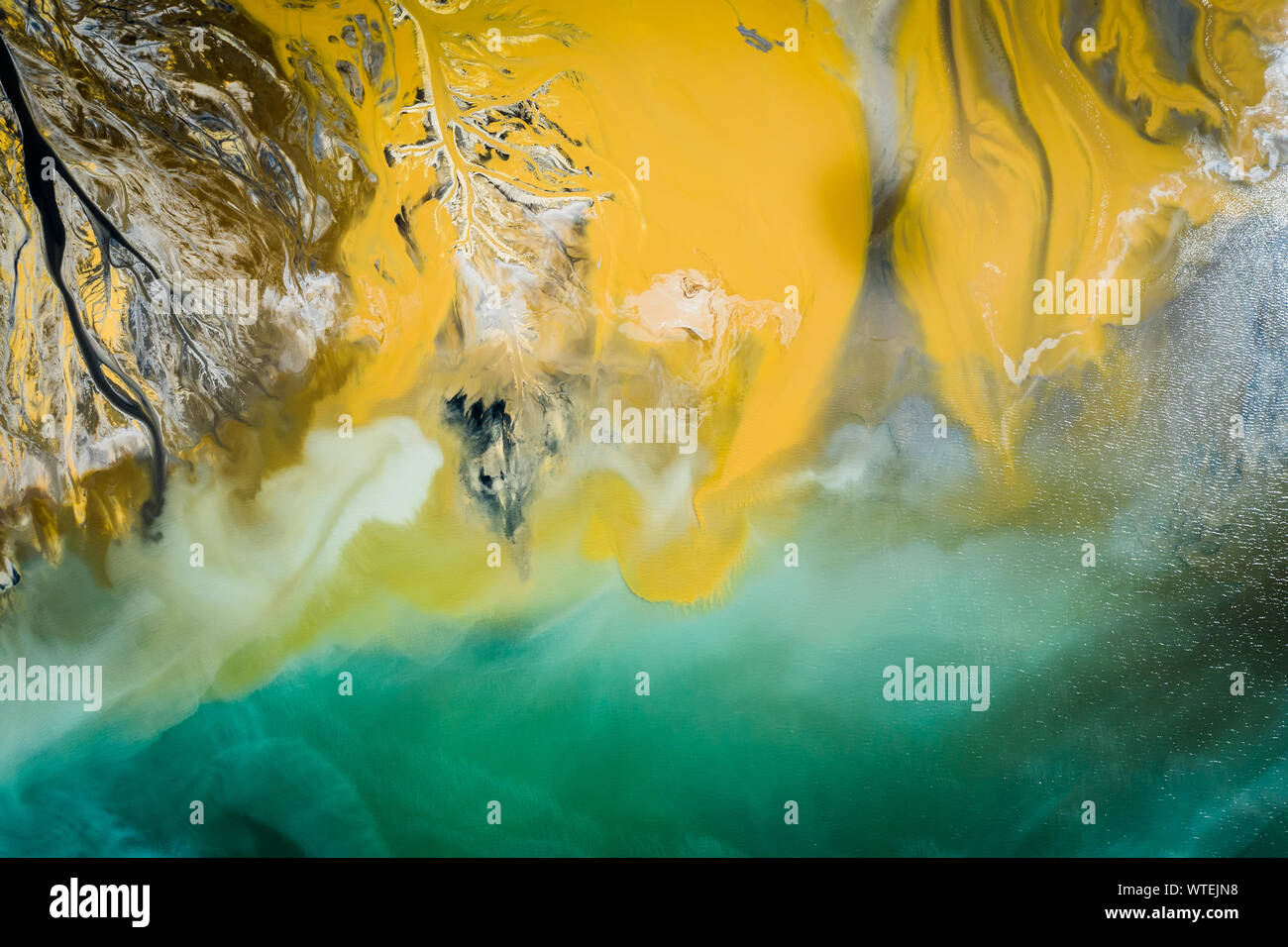 Aerial view of surrealistic industrial place. Human impact on the ...