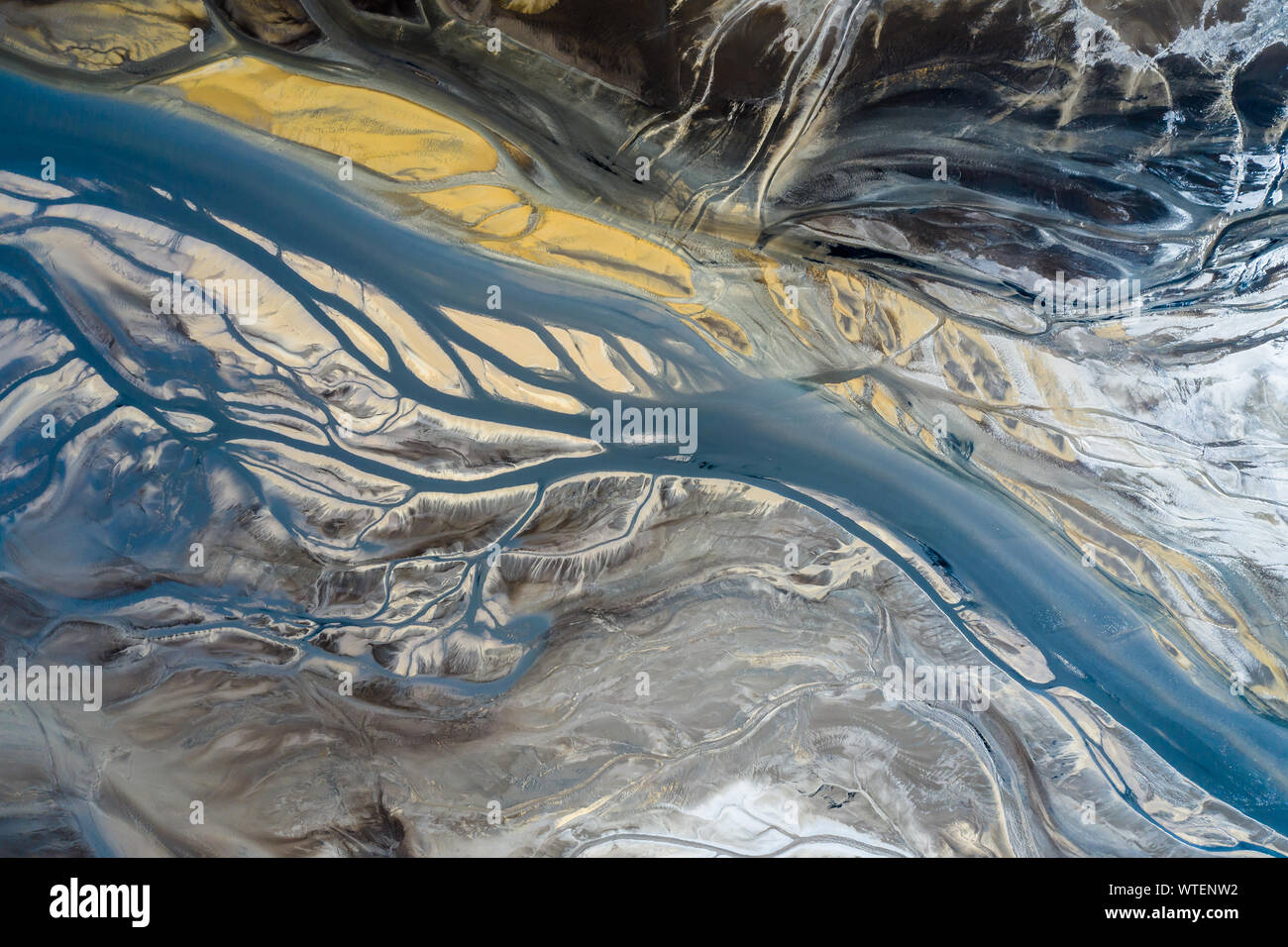 Aerial view of surrealistic industrial place. Human impact on the ...