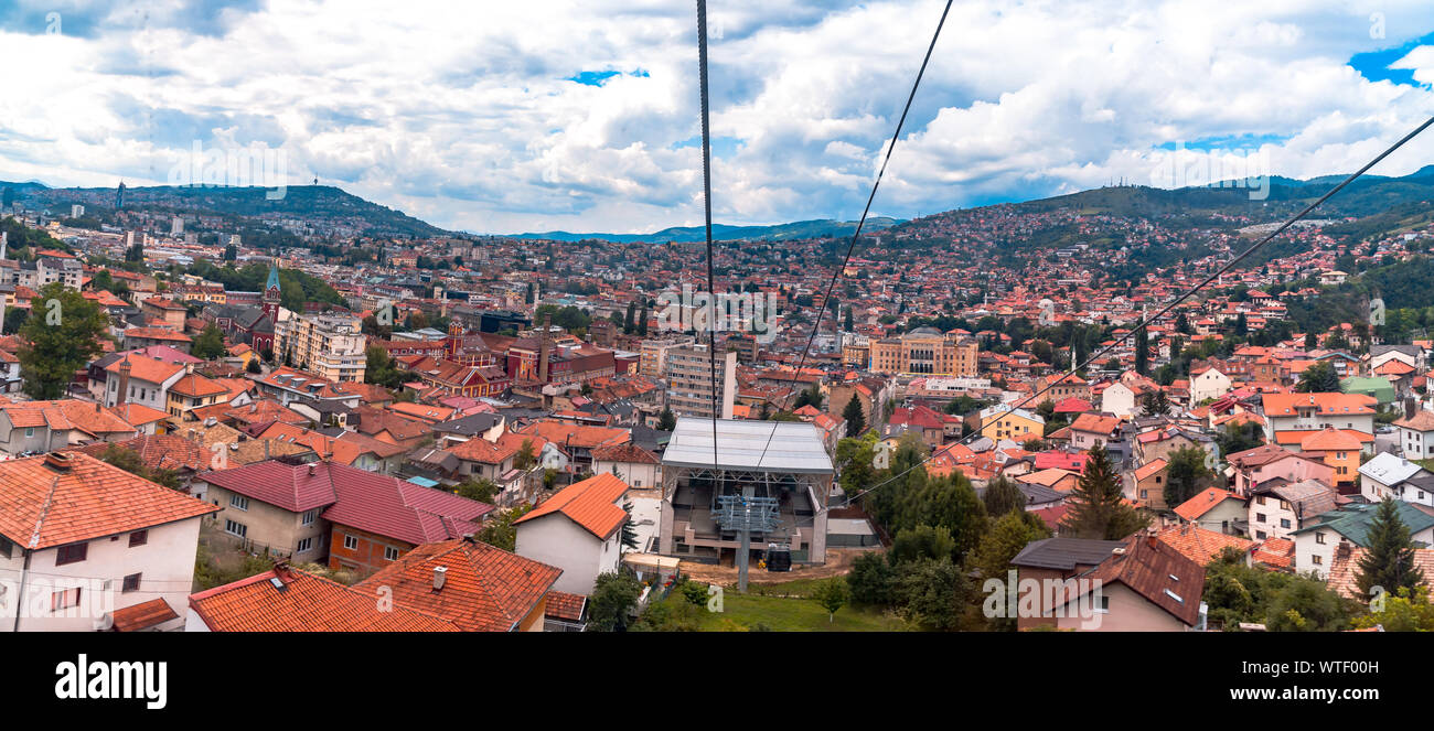 Cable car lift from the center of Sarajevo to Trebevic Mountain in ...
