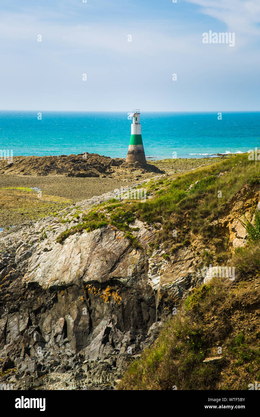 Pléneuf-Val-André Lighthouse with Turquoise Blue Atlamtic Ocean on a ...