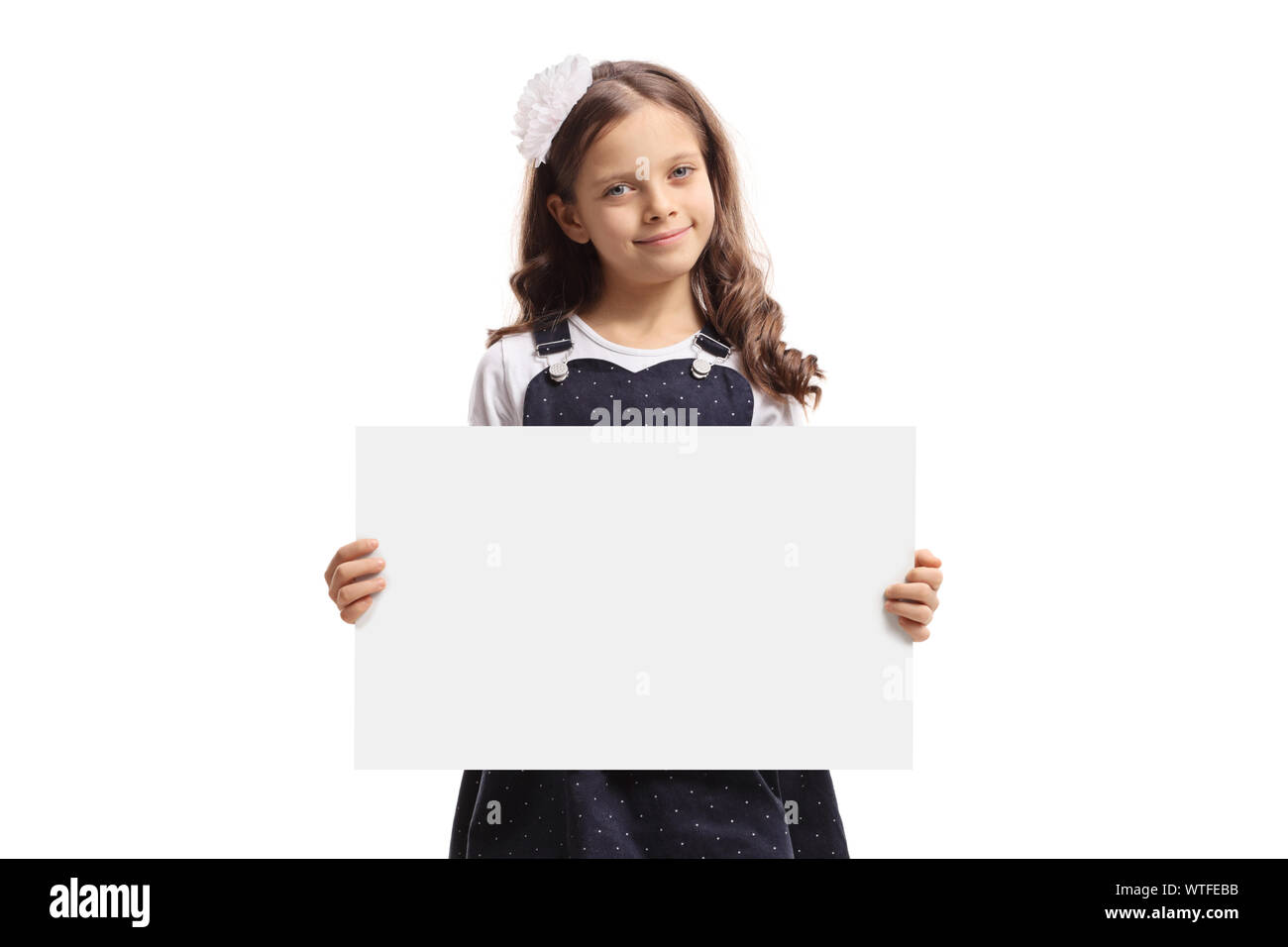 Young girl holding a blank signboard isolated on white background Stock ...