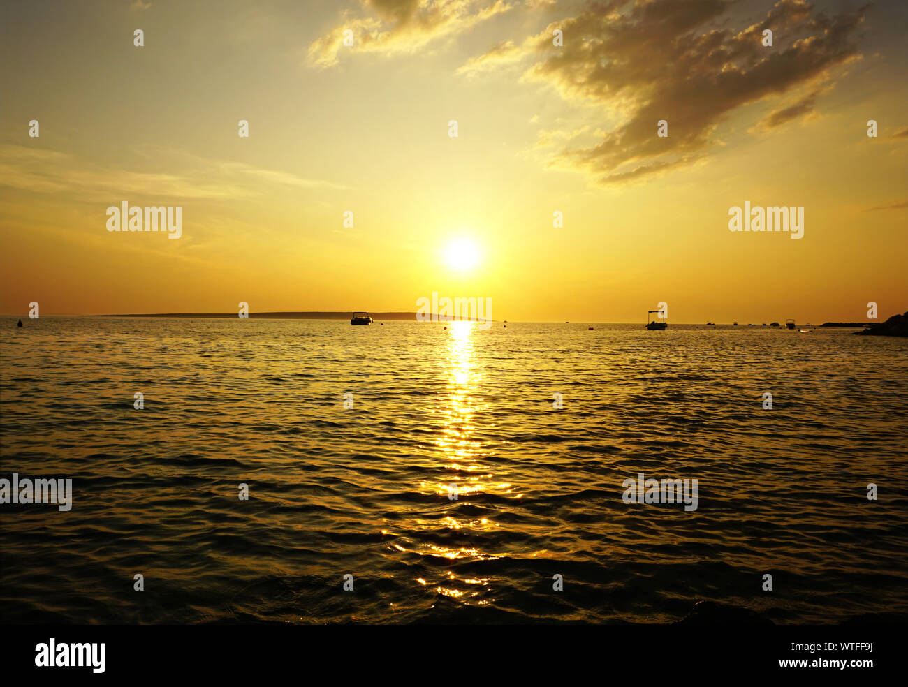 Nature background with beautiful sunset with shiny yellow sun ball in ...
