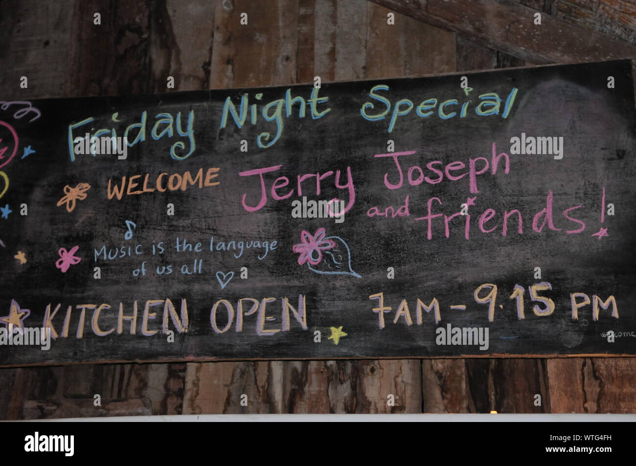 Jerry Joseph & friends sign handwritten on a chalkboard, Kampot ...