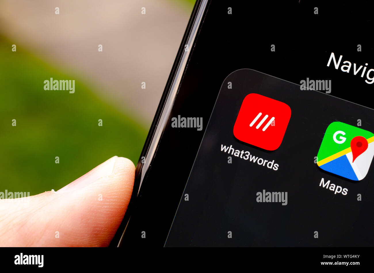 What3words app icon on the smartphone screen in the section of ...