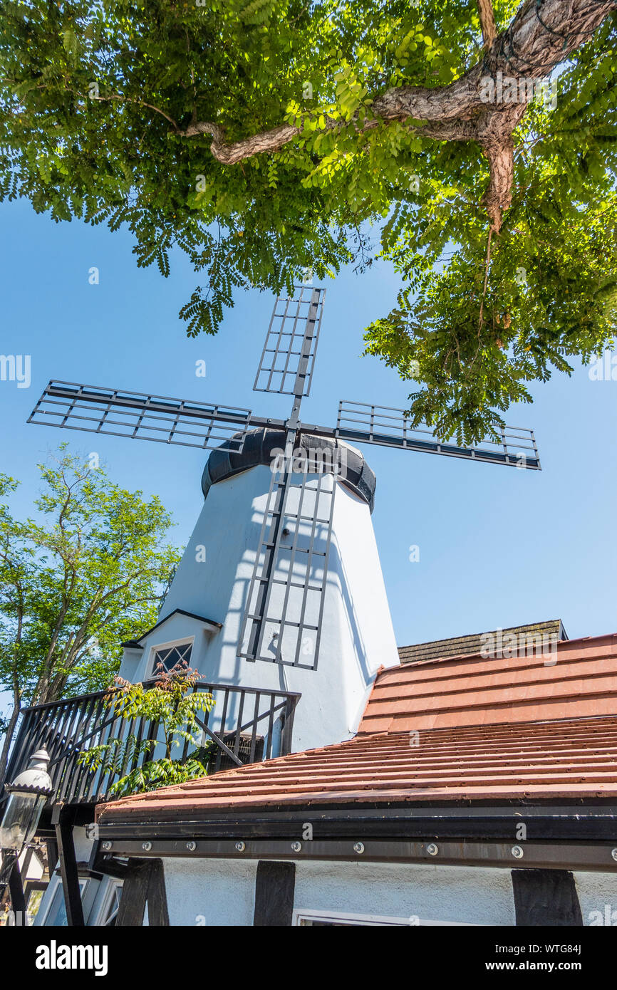 Solvang windmill in the Danish town, a tourist attraction, located in ...