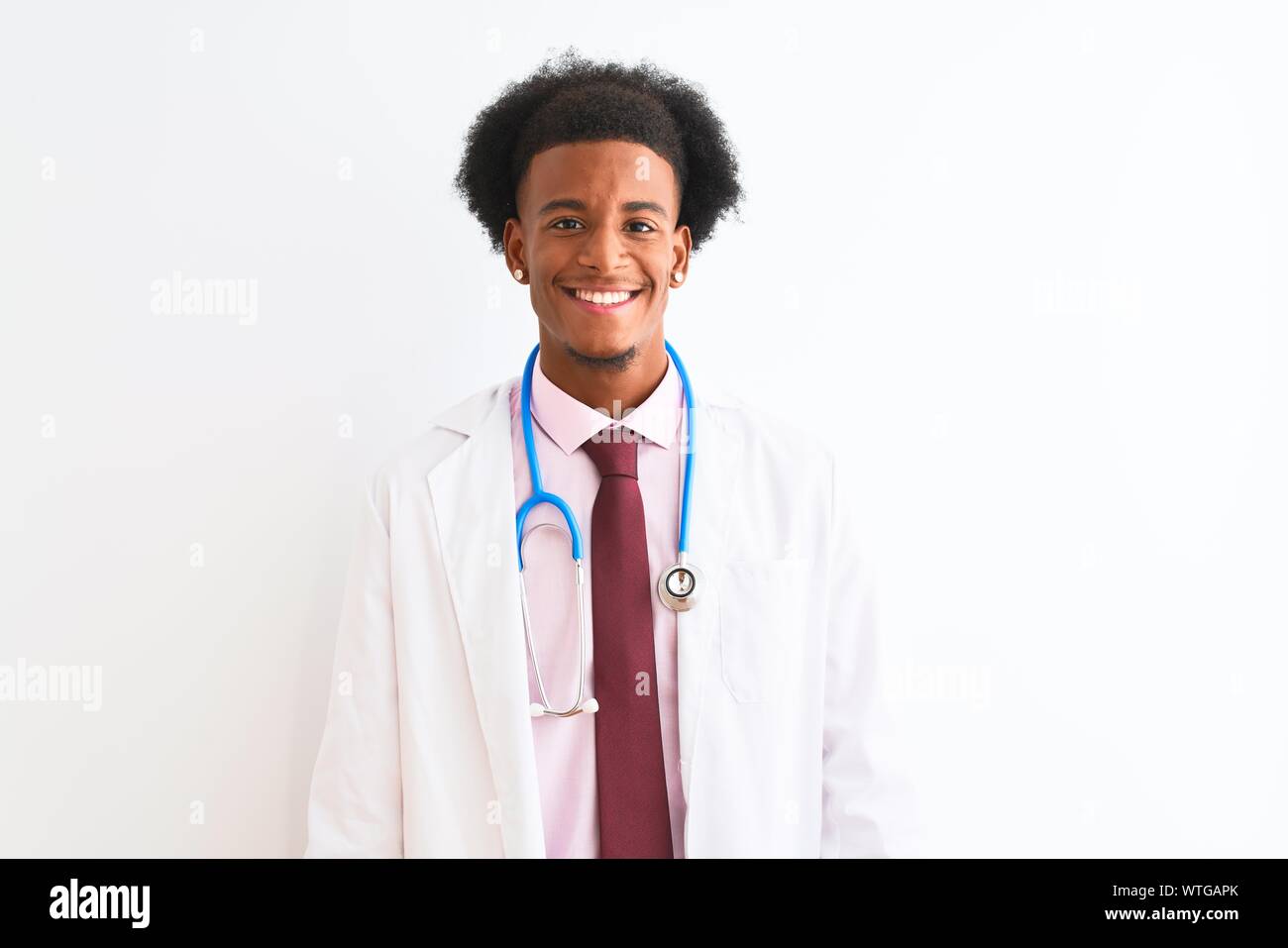 Young african american doctor man wearing sthetoscope over isolated ...