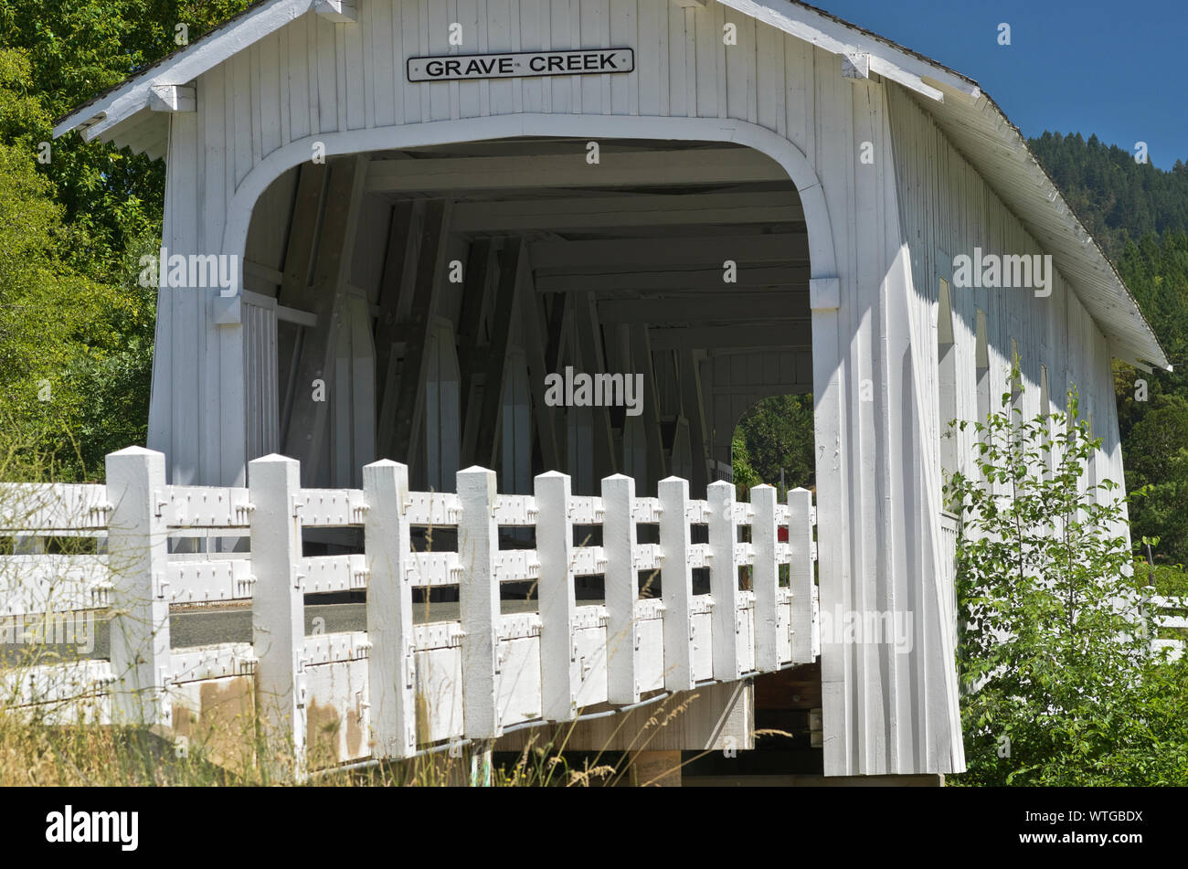 Grave Creek Covered Bridge, near Grants Pass, Oregon, still carries ...