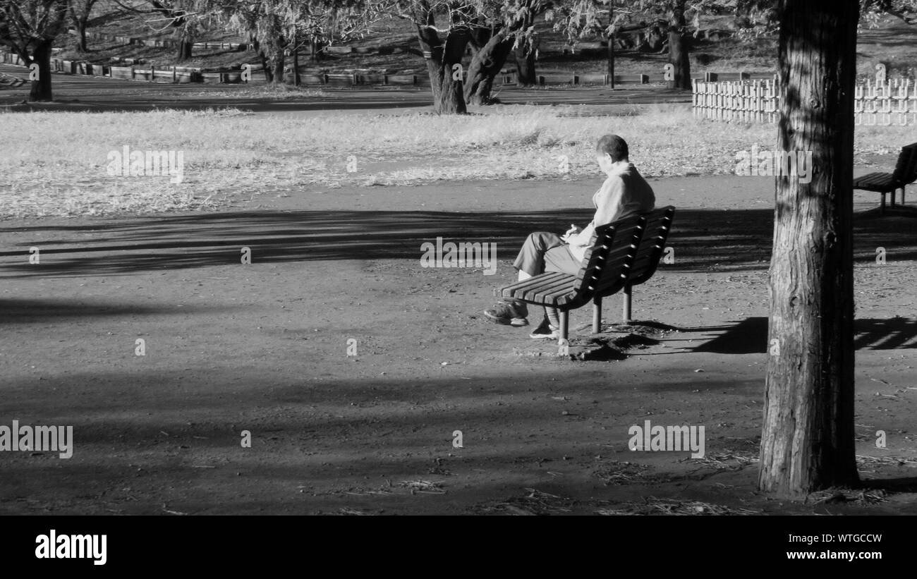 Person sitting at bench hi-res stock photography and images - Alamy