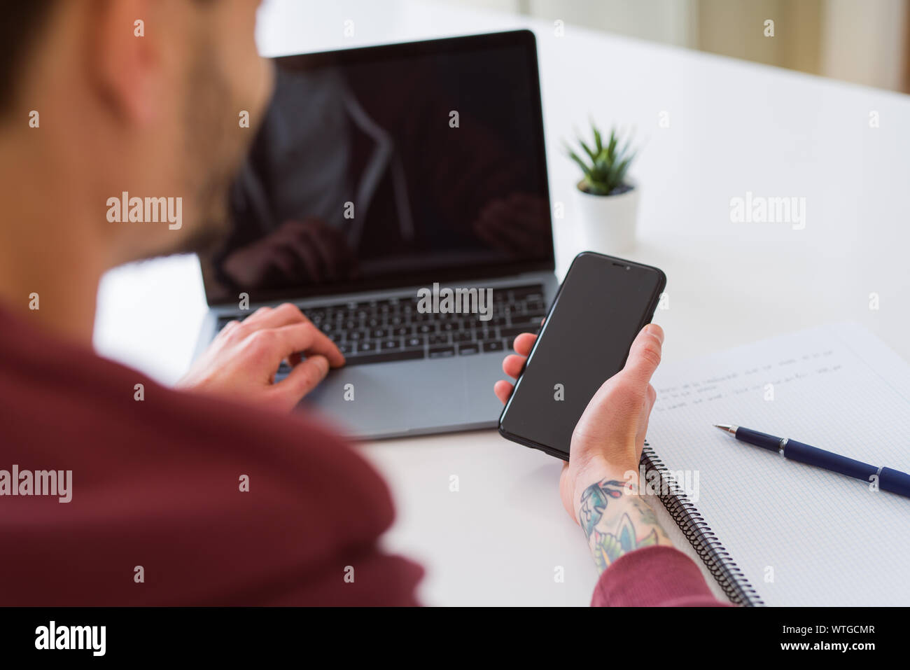 Business man working using computer laptop and smartphone, showing ...
