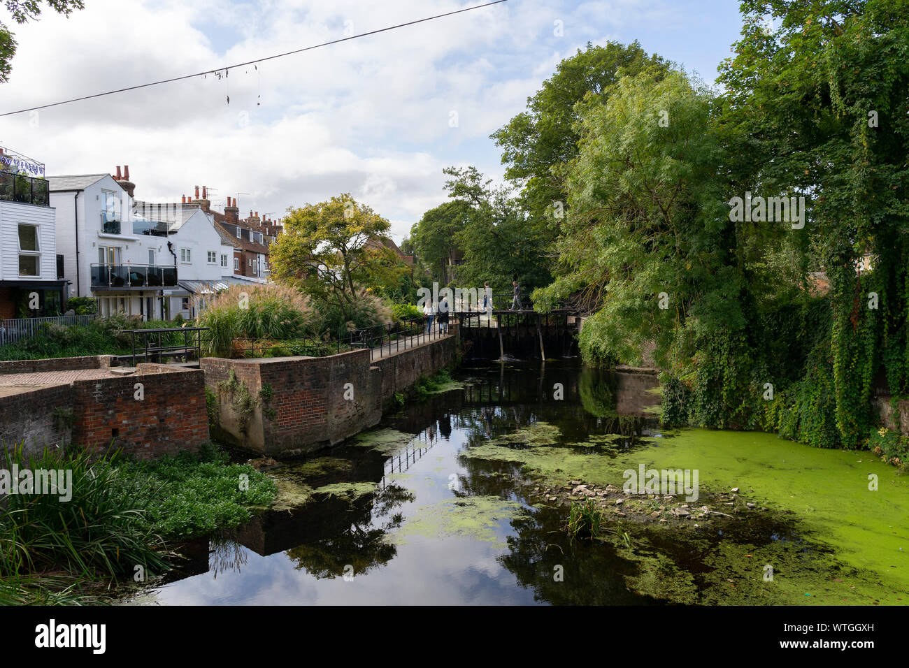 Weir / Old Mill on the Great Stour - Canterbury, Kent, UK Stock Photo ...