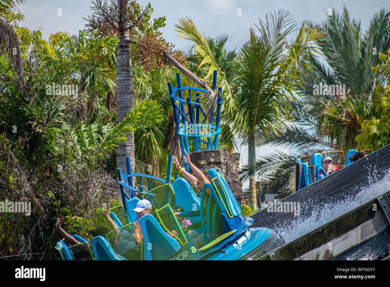 Orlando, Florida. August 28, 2019. People having fun Infinity Falls ...