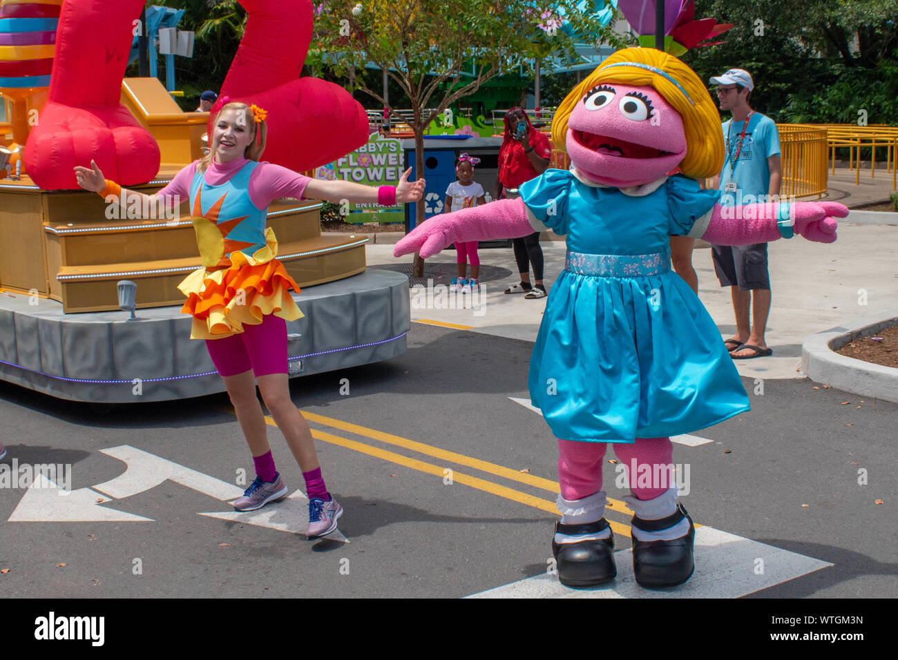 Orlando, Florida. August 28, 2019. Prairie Dawn and woman dancer in ...