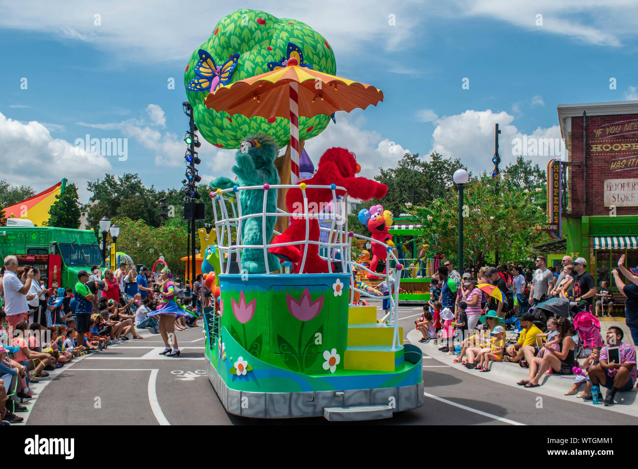 Orlando, Florida. August 28, 2019. Rosita and Elmo on colorful float in ...