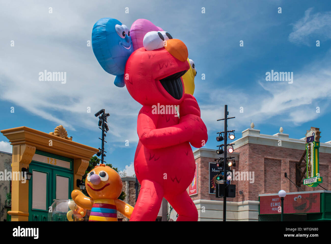 Orlando, Florida. August 28, 2019.Top view of big Elmo float in Sesame ...