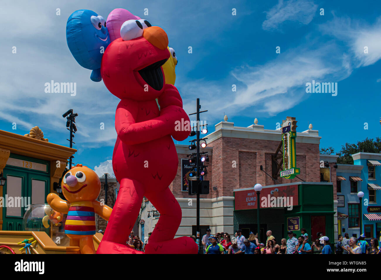Orlando, Florida. August 28, 2019.Top view of big Elmo float in Sesame ...