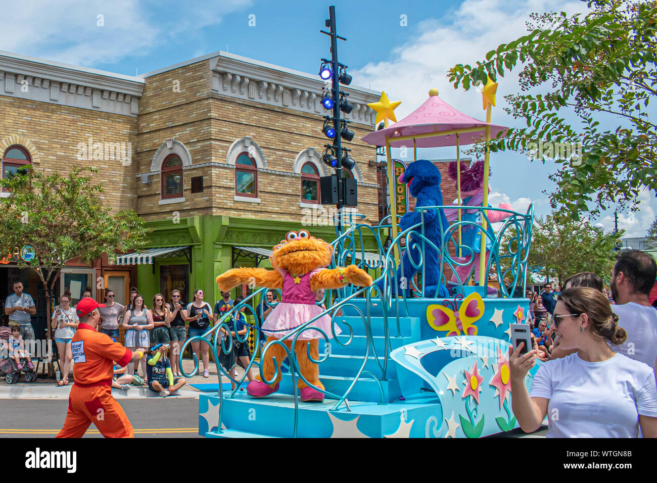 Orlando, Florida. August 28, 2019. Zoe and Cookie Monster on colorful ...
