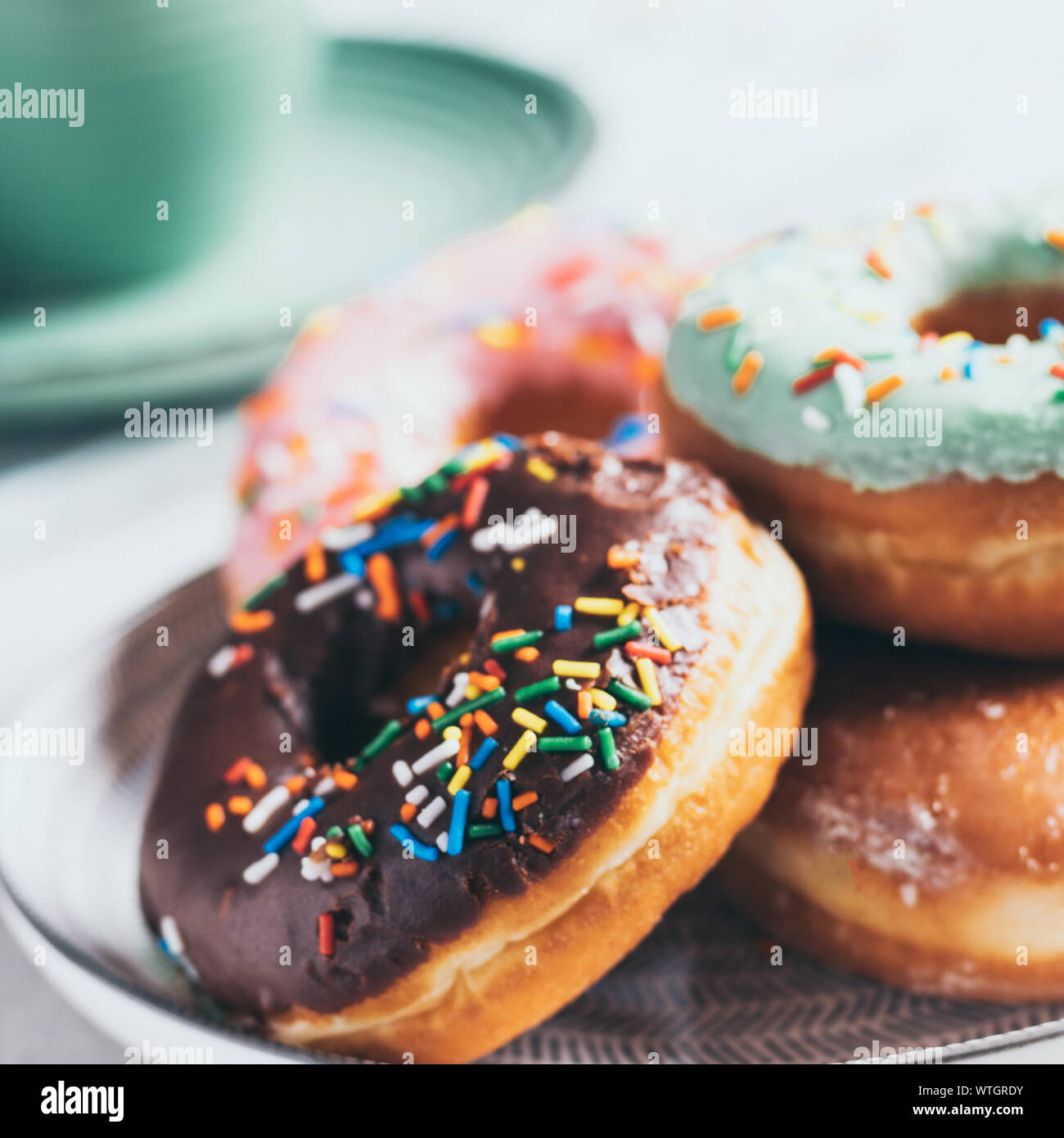 Front and top view of a group of sweet donuts, close up Stock Photo - Alamy