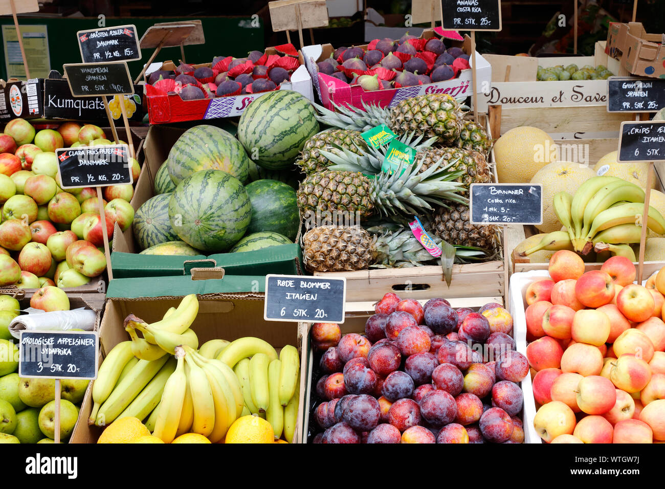 Copenhagen, Denmark - September 4, 2019: Market stall with fruits ...