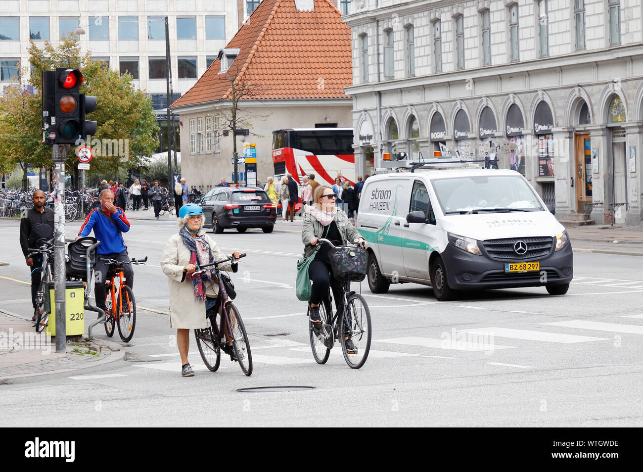 Copenhagen, Denmark - September 4, 2019: Traffic liggt at an ...