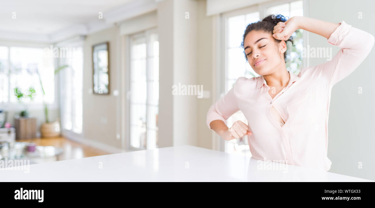 Wide angle of beautiful african american woman with afro hair ...