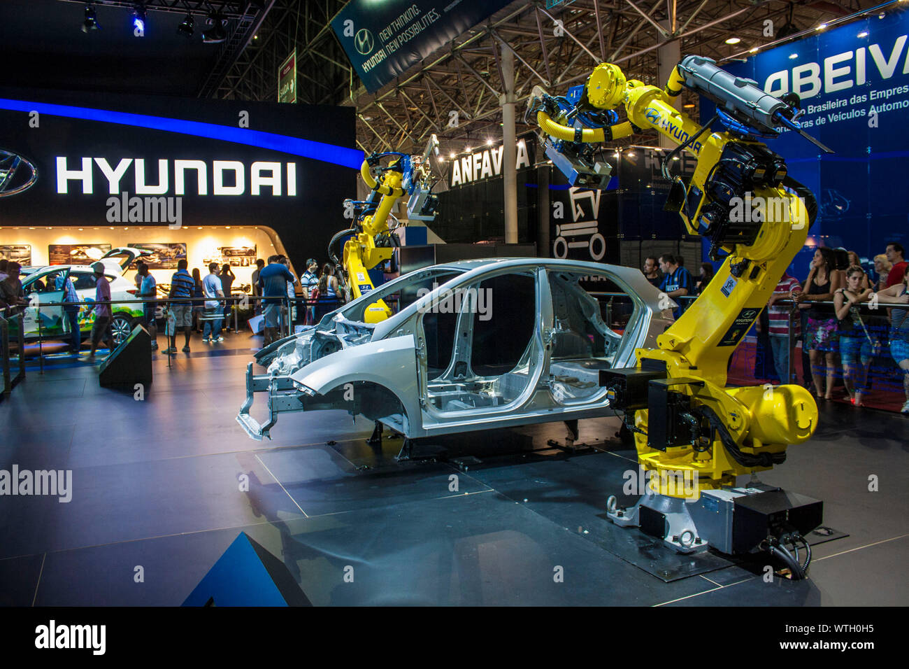 Machine assembly line in the Hyundai stand, 27th International Motor ...