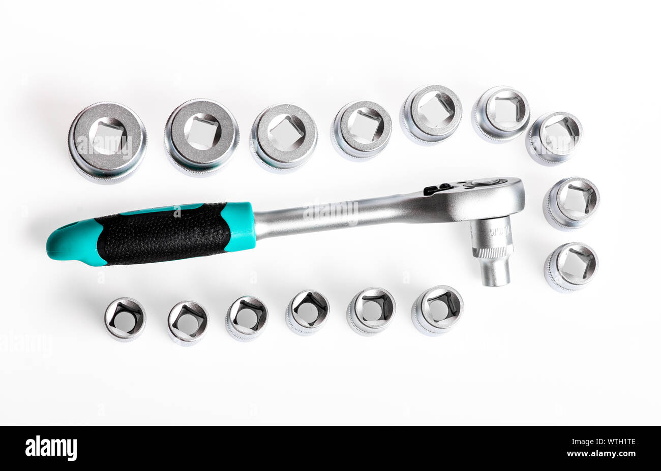 Universal socket sets. Socket wrench set isolated on white background ...