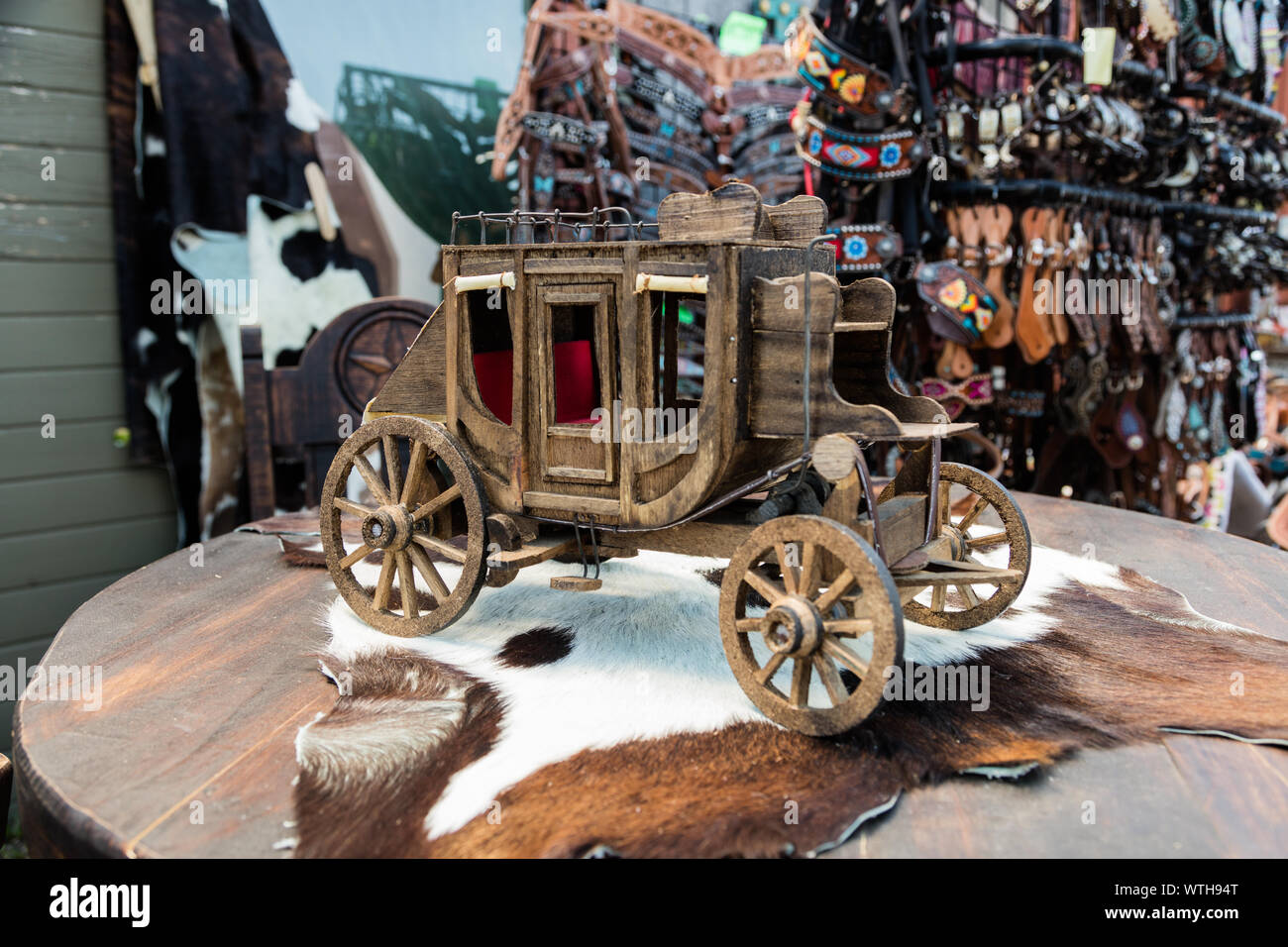 Model of an Old West stagecoach in a vendor's space at the Cheyenne ...