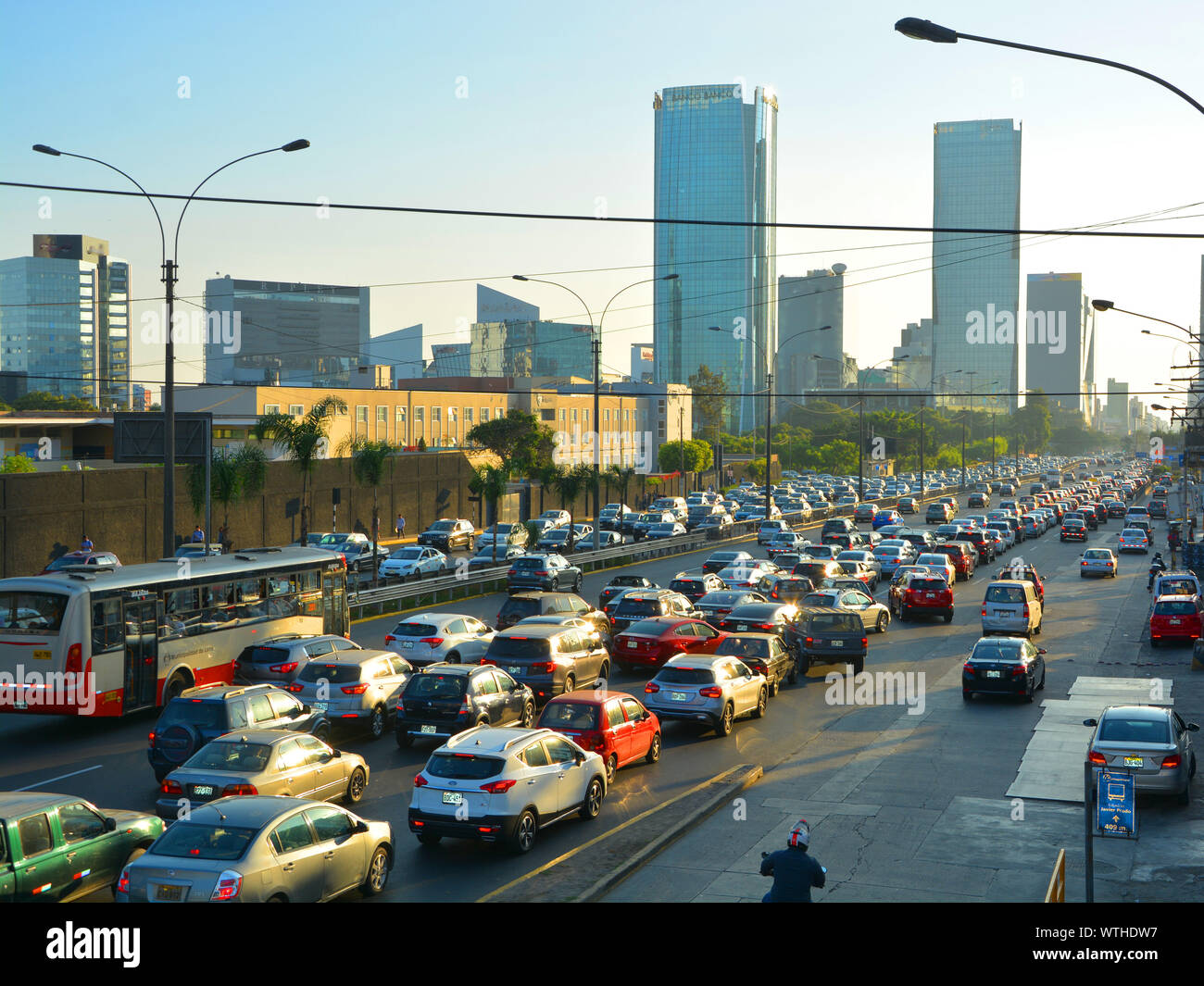 Traffic at the main highways Via expresa and Javier Prado at the ...