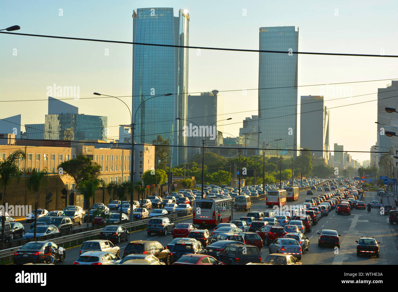 Traffic at the main highways Via expresa and Javier Prado at the ...