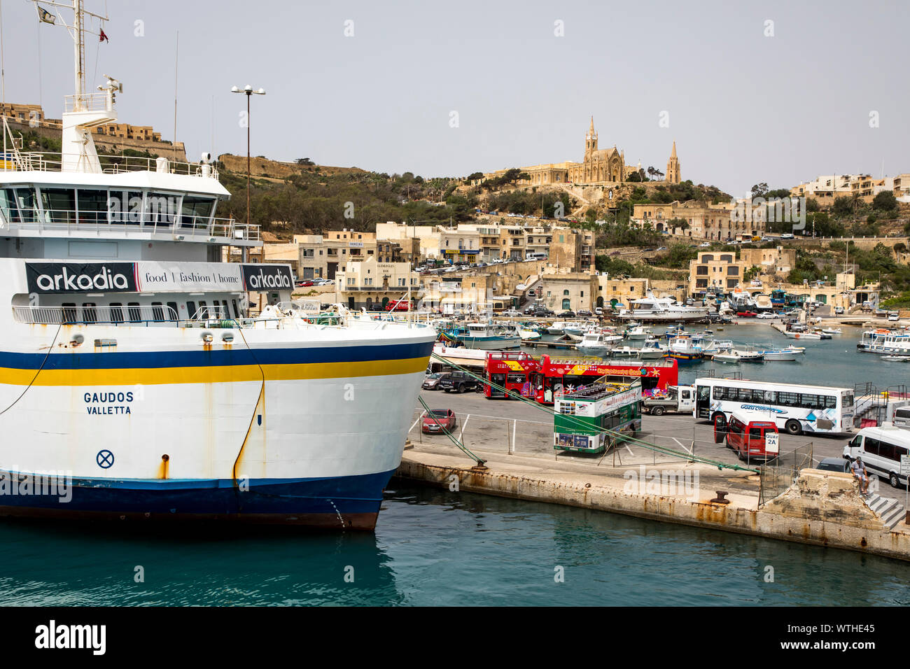 Gozo, neighbouring island of Malta, ferry between the two islands, at ...