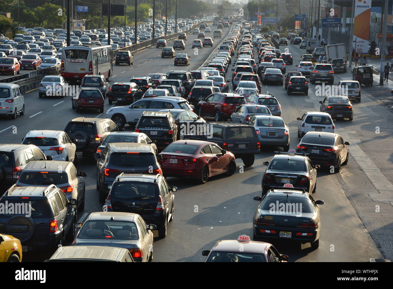Traffic at the main highways Via expresa and Javier Prado at the ...