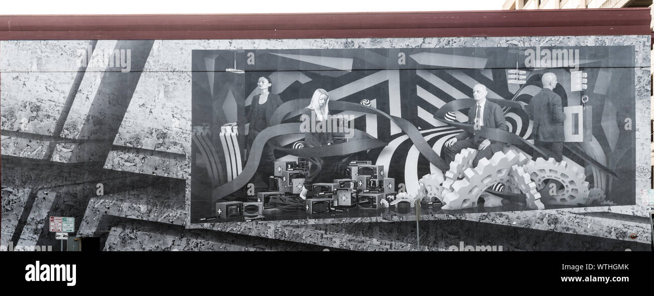 Modernist techno-mural in downtown Austin, Texas Stock Photo - Alamy
