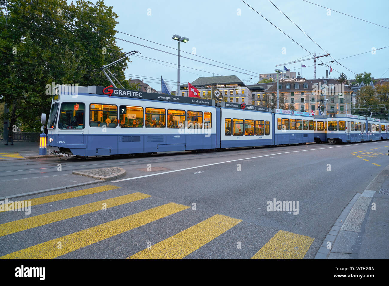 ZURICH, SWITZERLAND - CIRCA OCTOBER, 2018: tram on street track in ...