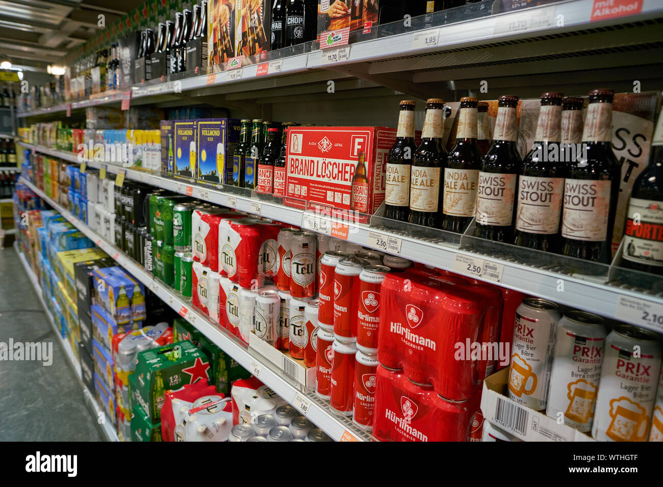 ZURICH, SWITZERLAND - CIRCA OCTOBER, 2018: bottles of beer on display ...