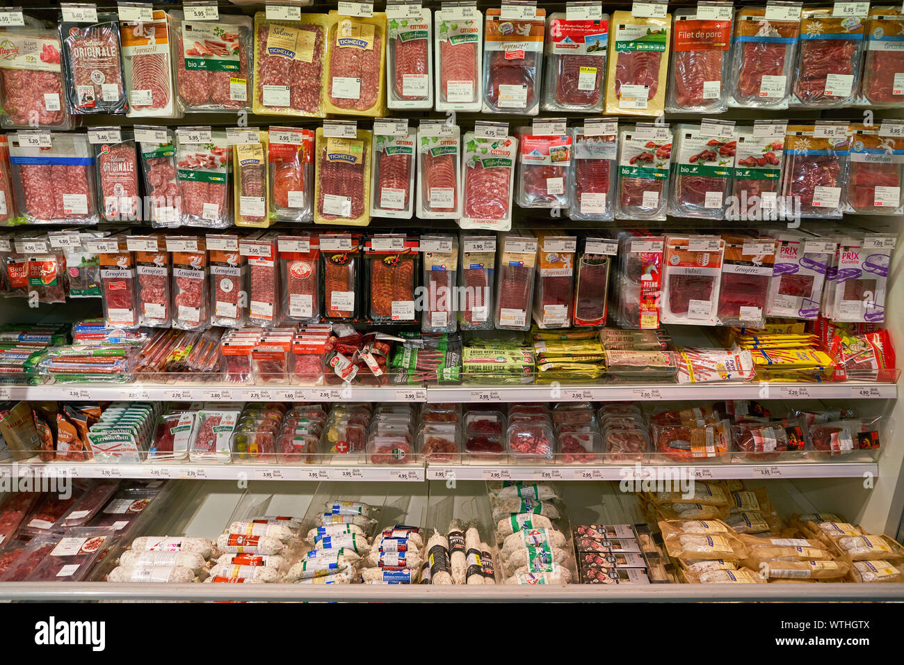 ZURICH, SWITZERLAND - CIRCA OCTOBER, 2018: interior shot of Coop ...