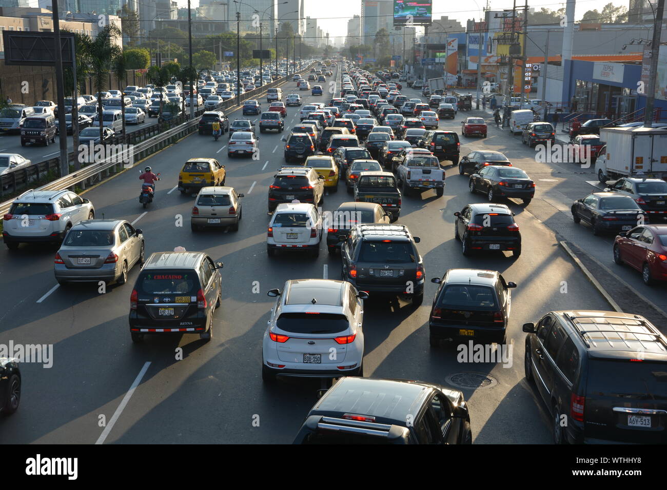 Traffic at the main highways Via expresa and Javier Prado at the ...