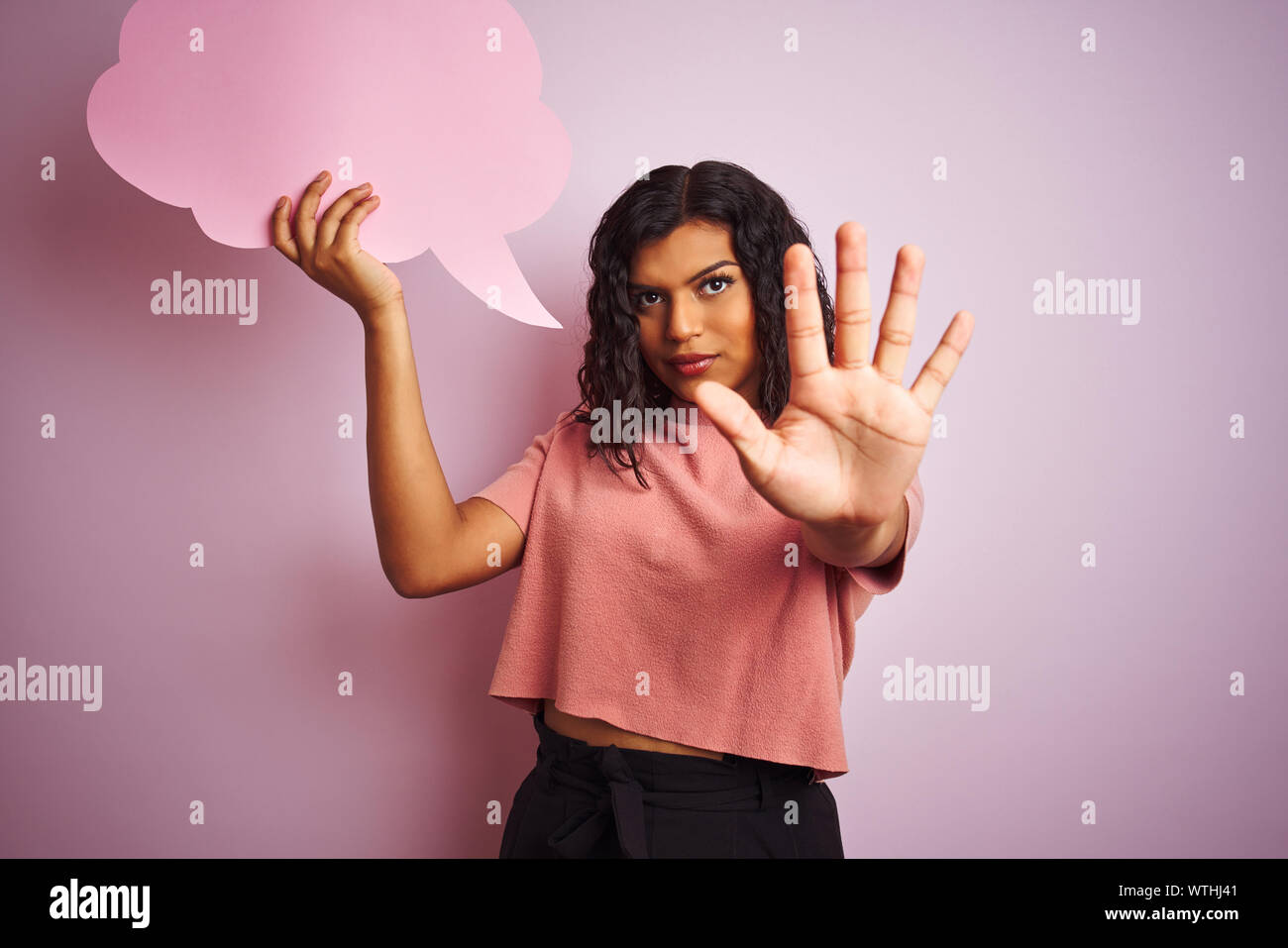 Transsexual transgender woman holding speech cloud bubble over isolated ...