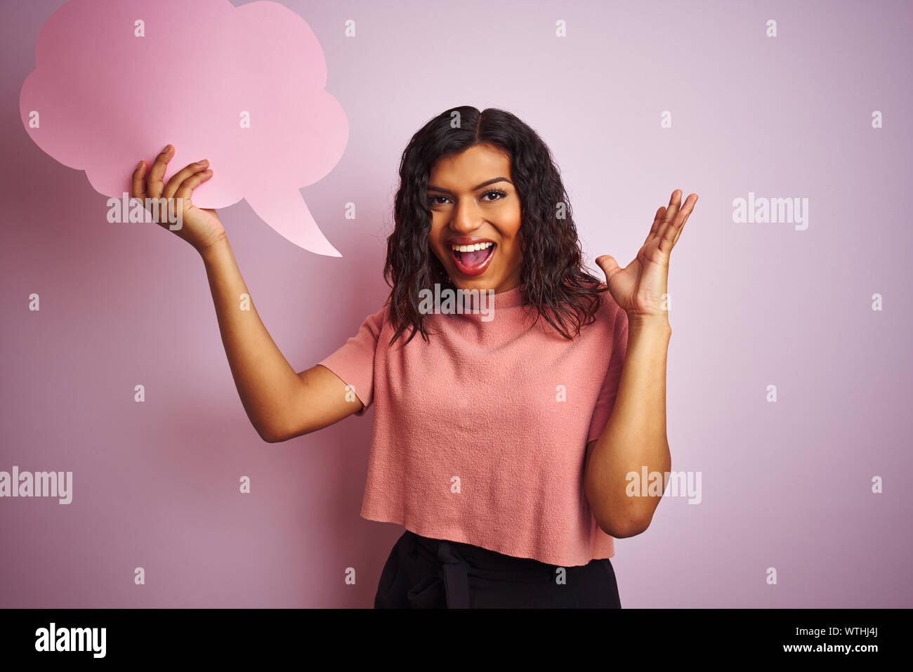 Transsexual transgender woman holding speech cloud bubble over isolated ...