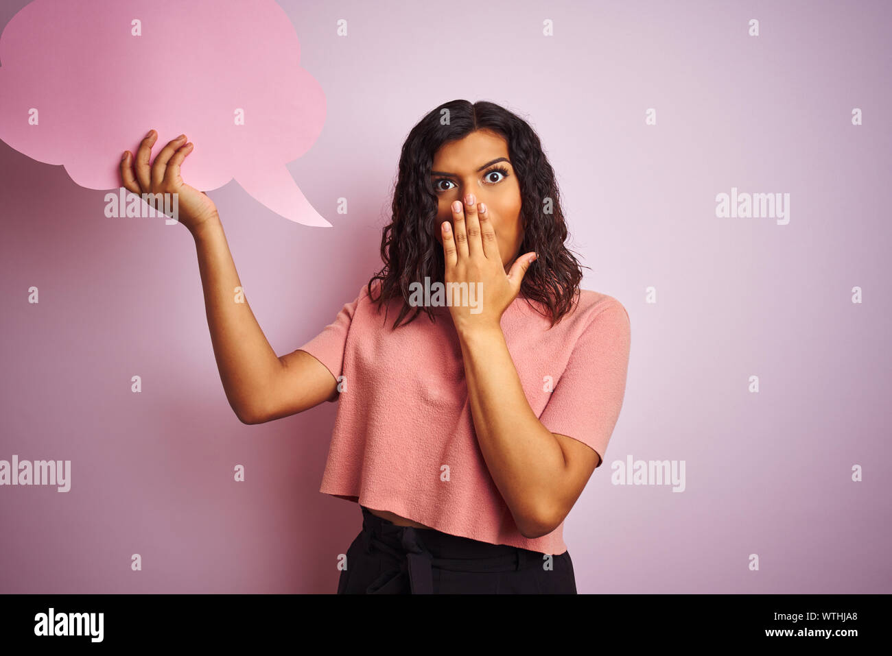Transsexual transgender woman holding speech cloud bubble over isolated ...