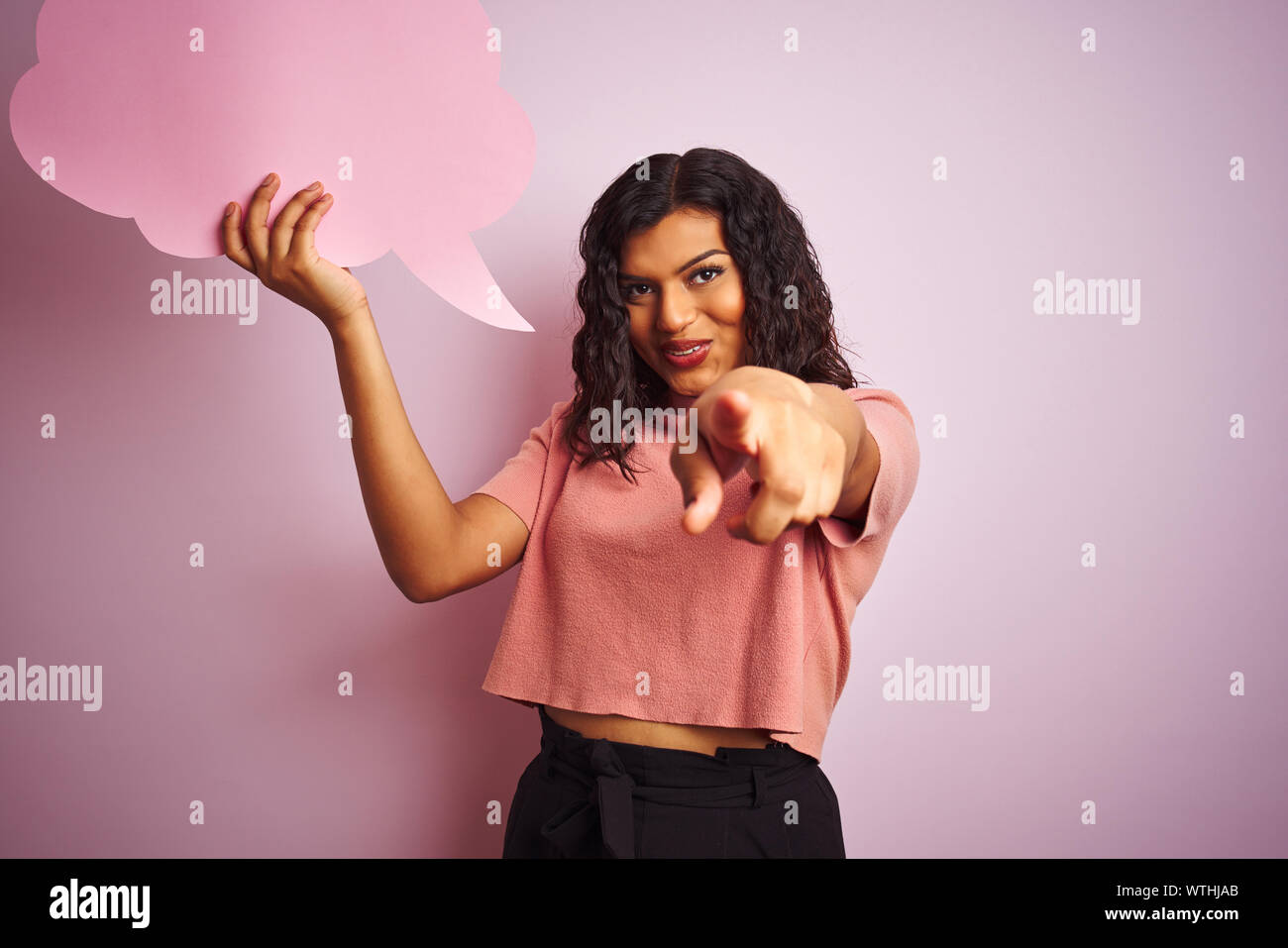 Transsexual transgender woman holding speech cloud bubble over isolated ...