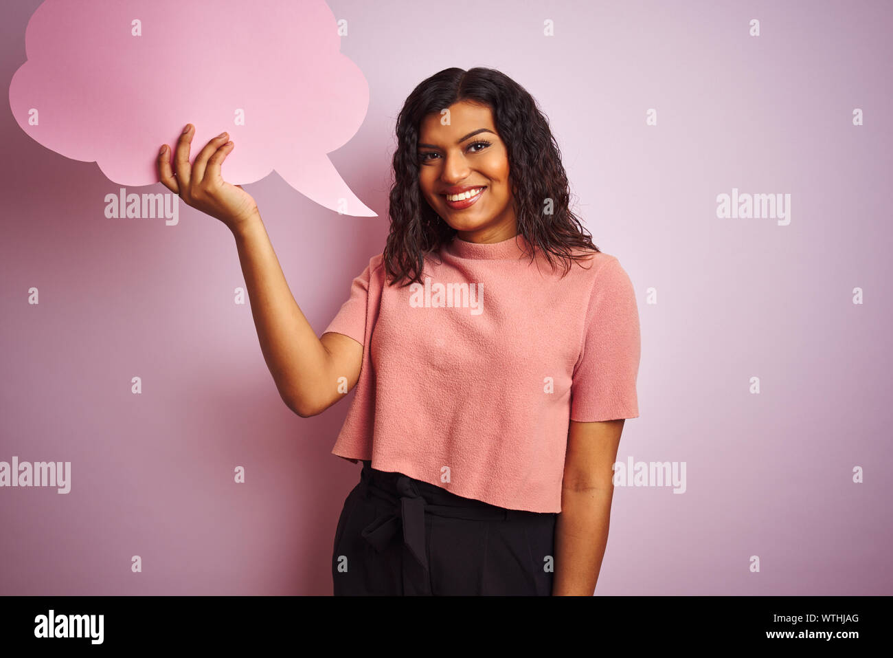 Transsexual transgender woman holding speech cloud bubble over isolated ...