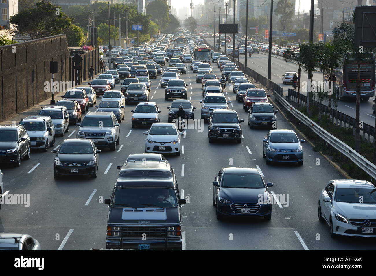 Traffic at the main highways Via expresa and Javier Prado at the ...