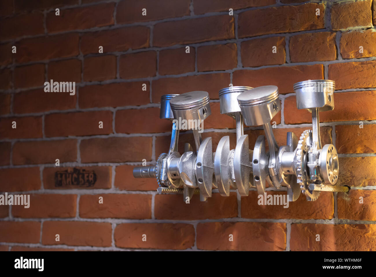 The layout of the engine on a brick wall. Decoration for engineer Stock ...