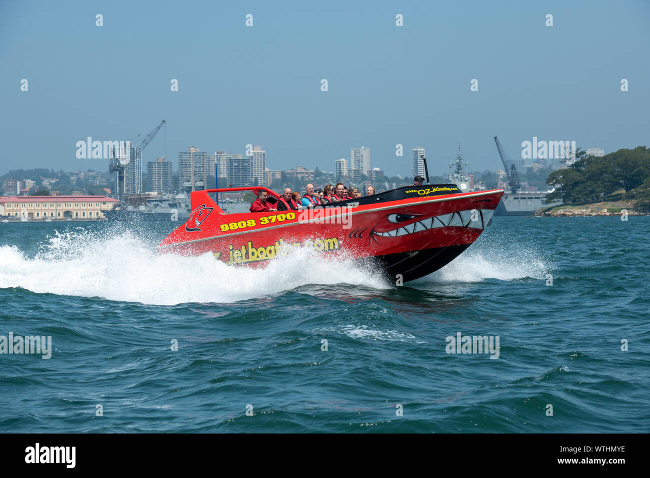 OZ jetboating.com Jet boat tour, Sydney Harbour Stock Photo - Alamy